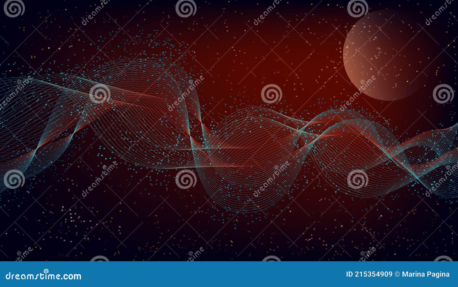 Abstract Dark Red Background. Outer Space with the Moon and a Swirling ...