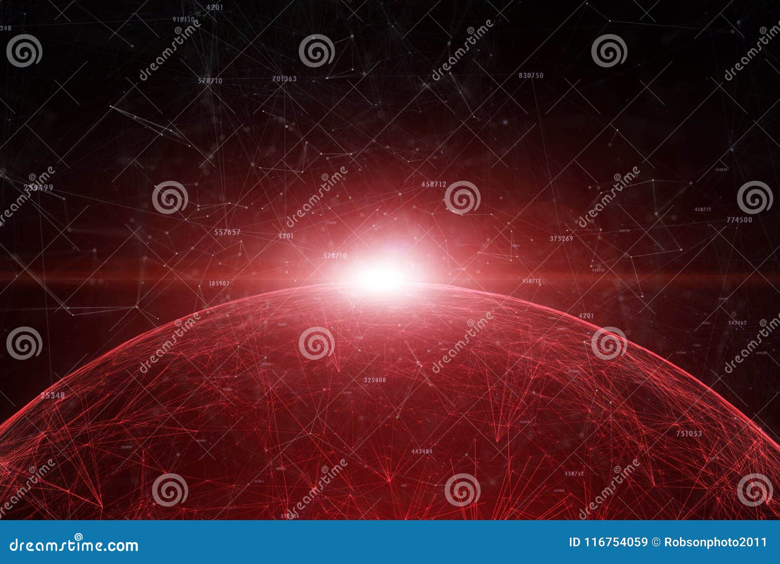 Abstract Dark Red Colored Network Sphere with Numbers Stock ...