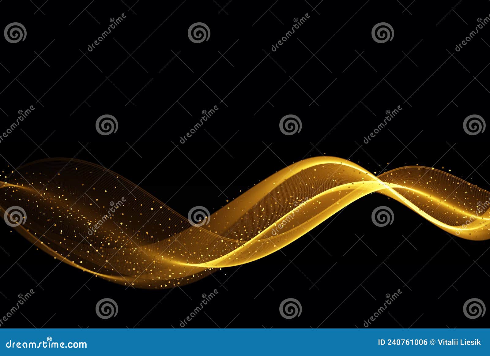 Abstract Dark Shiny Wave Background on Black Background.Gold Glitters ...
