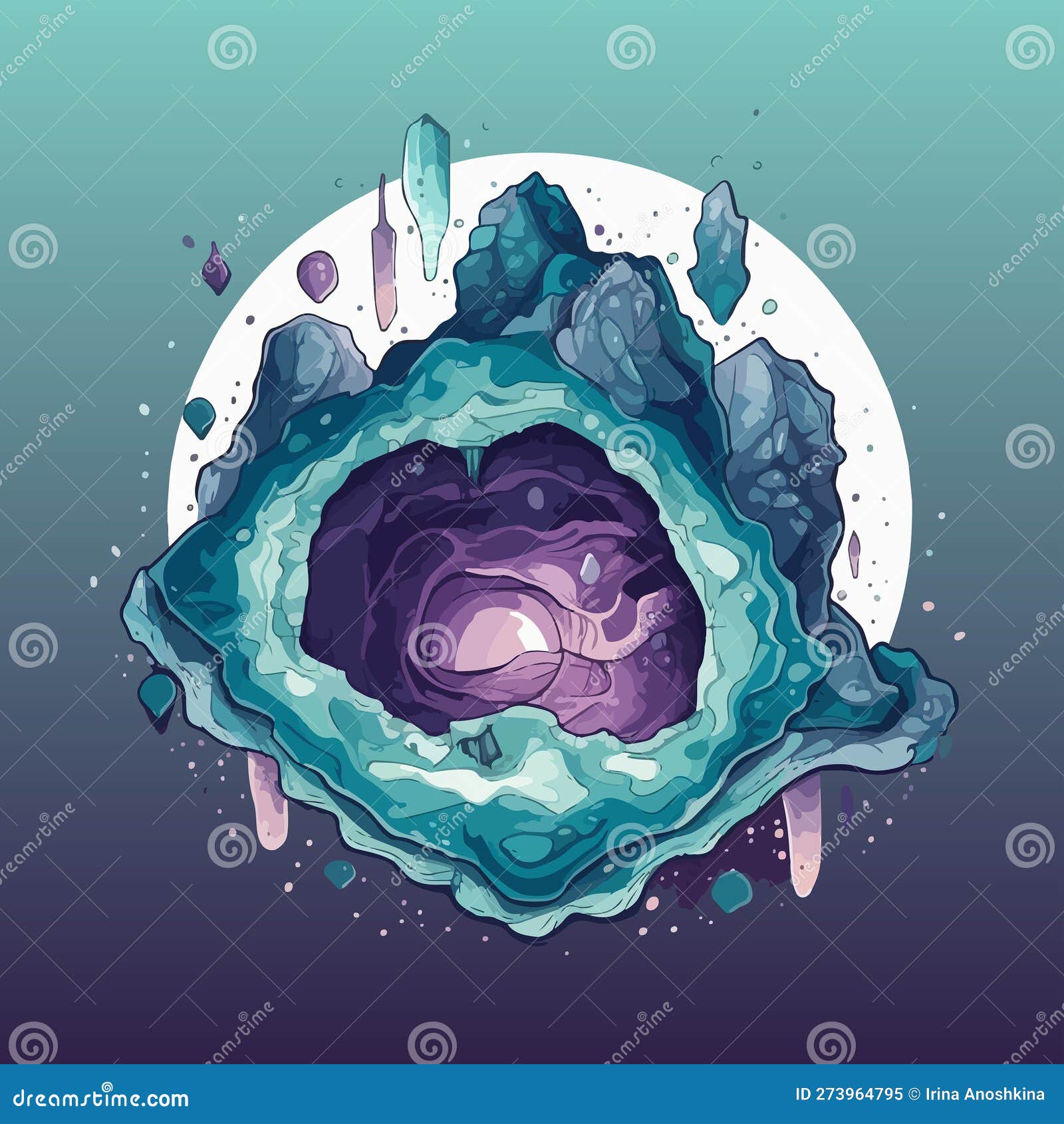Abstract Dark Turquoise Liquid Vector Geode. Cave, Magic, Floating ...