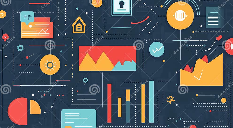 Abstract Data and Charts on a Dark Blue Technological Background Stock ...