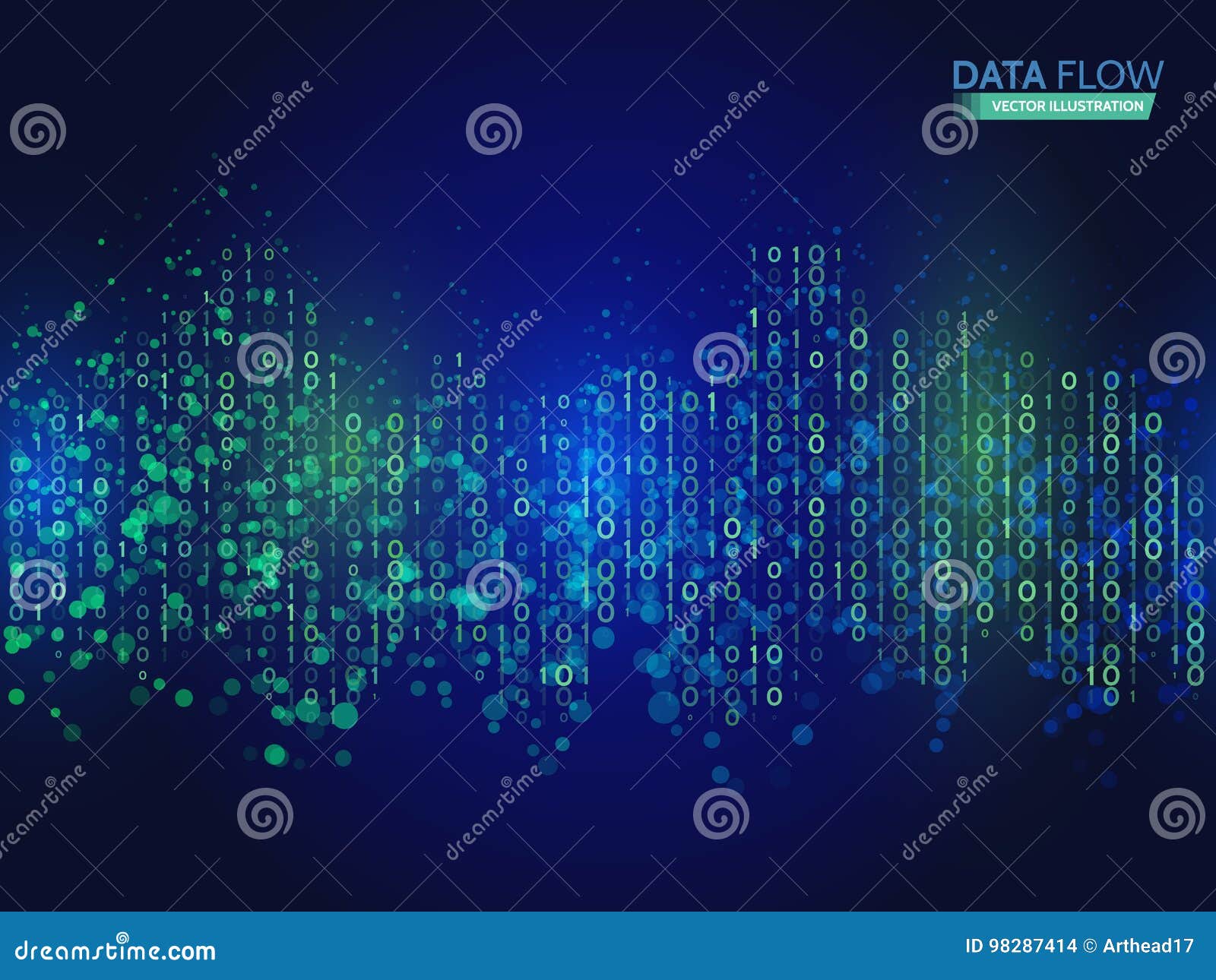 Abstract Data Flow Background with Binary Code. Dynamic Waves Technology Concept Stock Vector ...