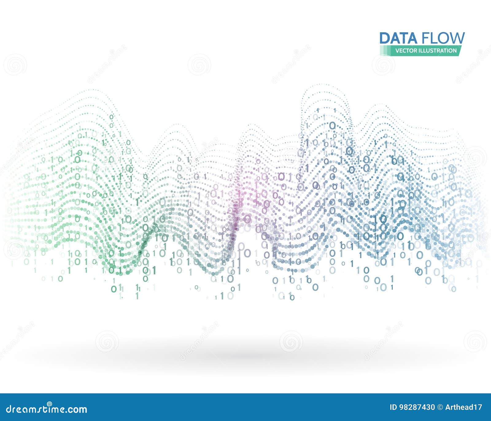 Abstract Data Flow Background With Binary Code Dynamic Waves Technology Concept Stock Vector