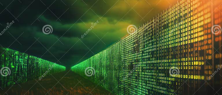 Abstract Data Flows Along Digital Fence, Symbolizing Security and Data ...