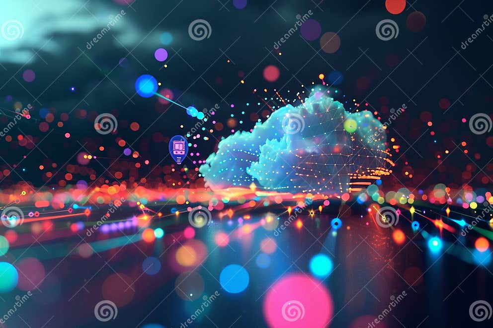 Abstract Data Points Merging with a Floating Cloud Representing the Cloud Computing Concept and ...