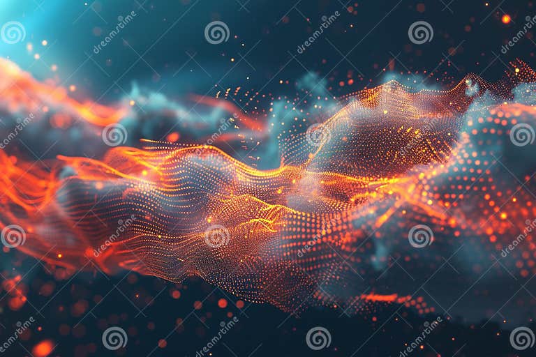 Abstract Data Points Merging With A Floating Cloud Representing The Cloud Computing Concept And