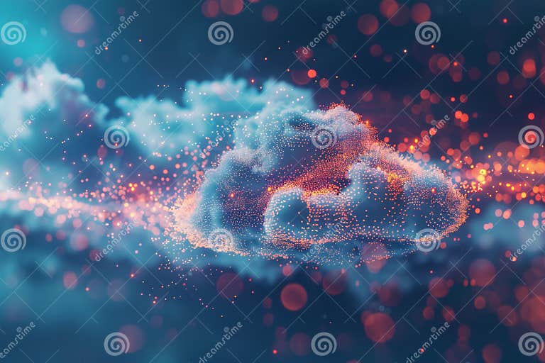 Abstract Data Points Merging with a Floating Cloud Representing the Cloud Computing Concept and ...