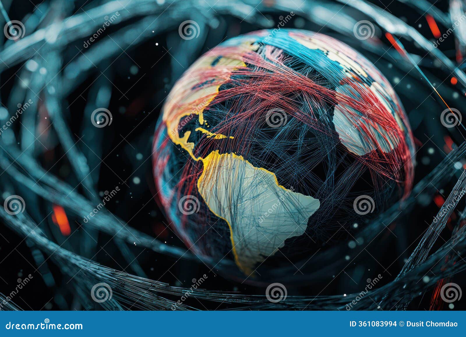 Abstract Data Strands Weave Together To Form Globe, Representing Global ...