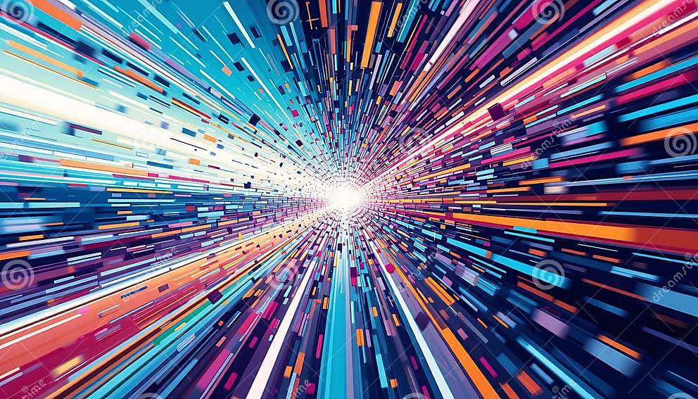 Abstract Data Stream Visualization with Light Speed Effect Background Stock Illustration ...