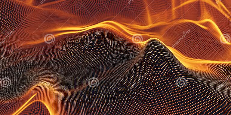 Abstract Data Stream Visualization with Vibrant Orange and Black Waves ...