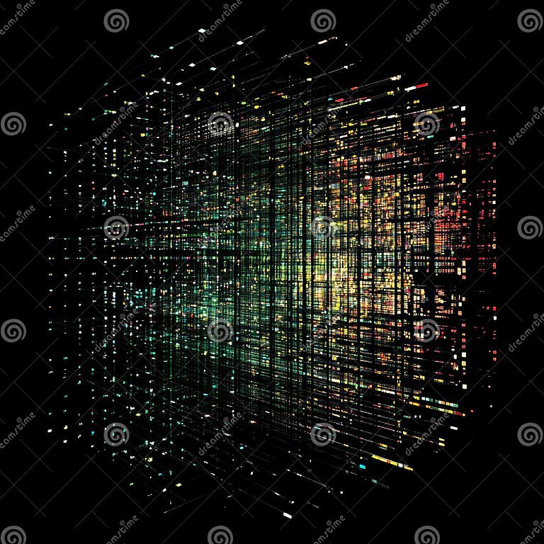 Abstract Data Structure with Silhouette in Dark Background, Colorful ...