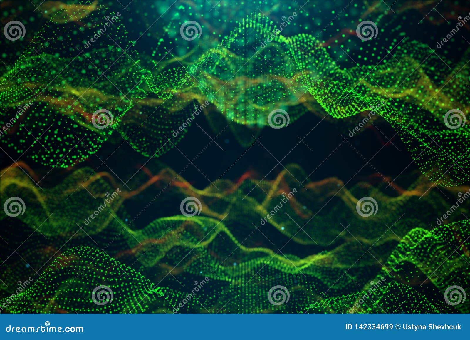 Abstract Data Technology. Digital Landscape with Particles, Dots ...