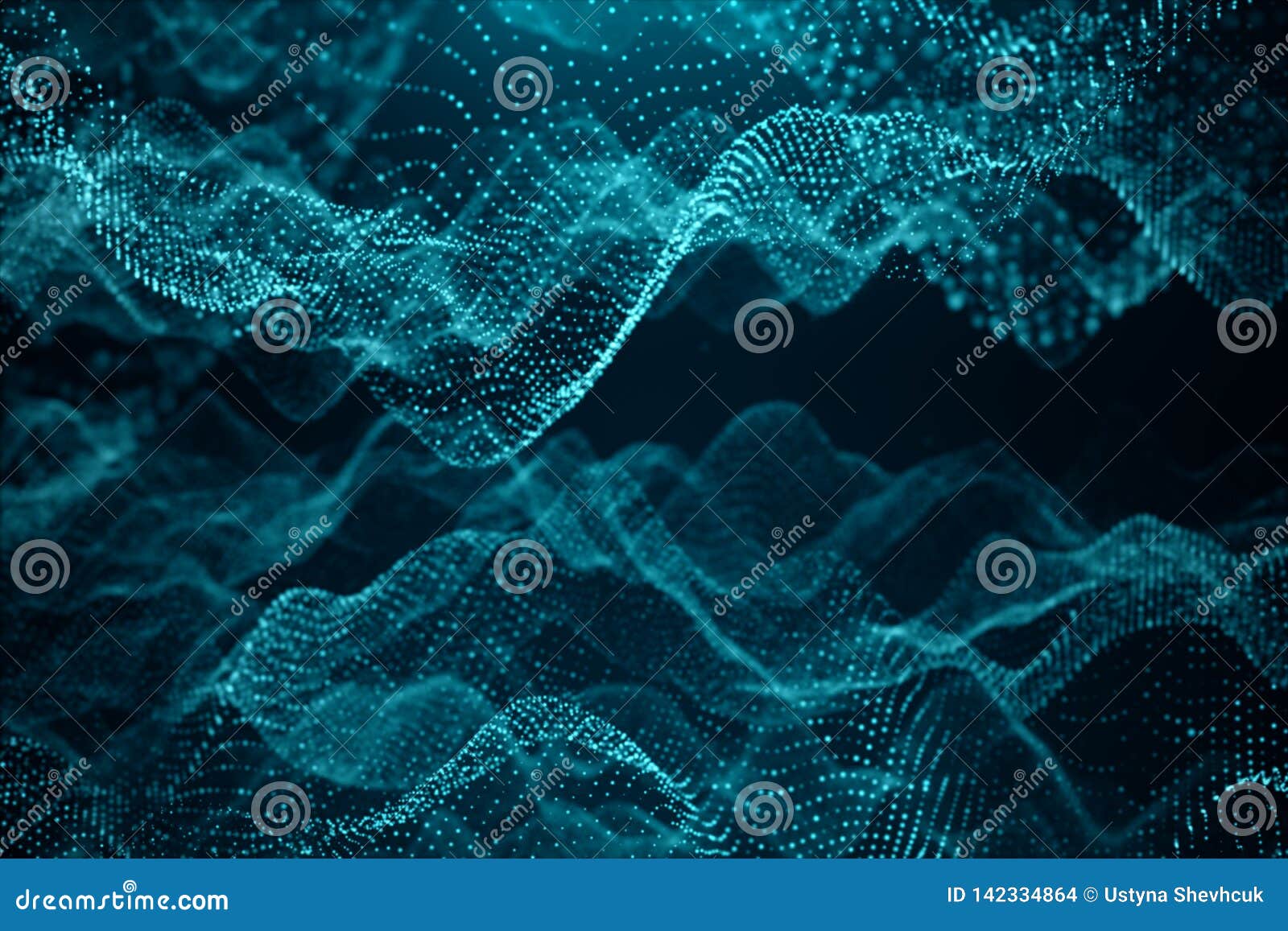 Abstract Data Technology. Digital Landscape with Particles, Dots ...