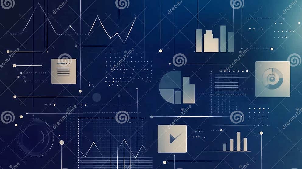 Abstract Data Visualization in Blue Tones with Various Chart Icons and ...