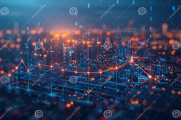 Abstract Data Visualization of a Cityscape with Chart at Night Stock ...