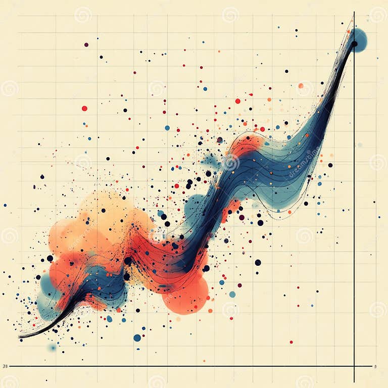 Abstract Data Visualization With Colorful Streamline And Dots On Graph