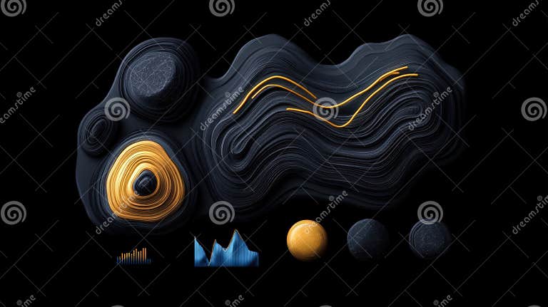 Abstract Data Visualization with Curves Textures and Charts Black ...