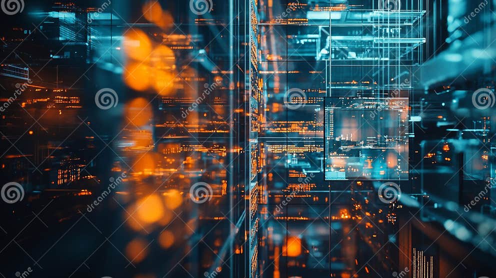 Abstract Data Visualization with Glowing Digital Elements in Orange and ...