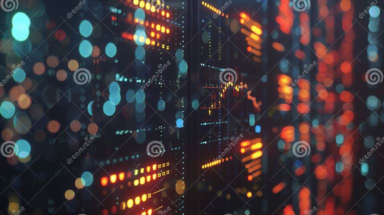Abstract Data Visualization with Glowing Lights and Graphs Stock Image ...