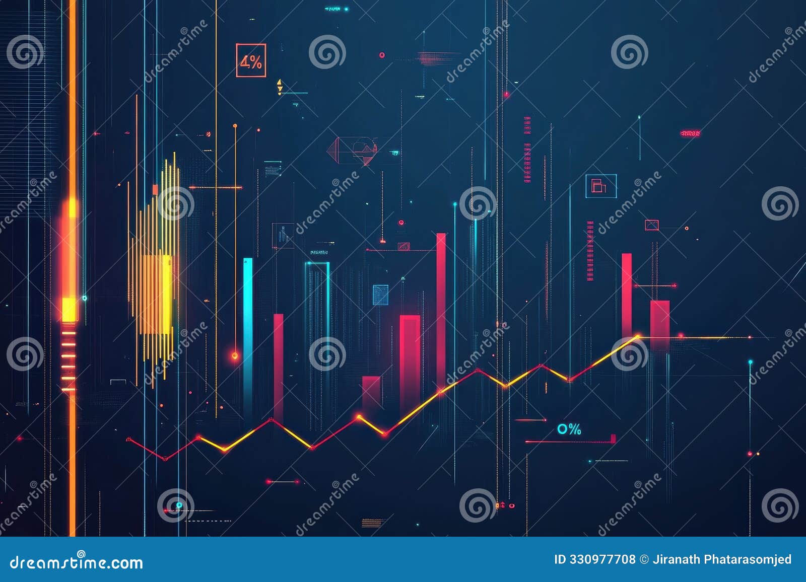 Abstract Data Visualization with Line Graph and Bars Stock Illustration ...