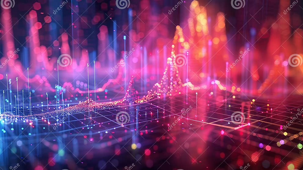 Abstract Data Visualization with Neon Lights Stock Illustration ...