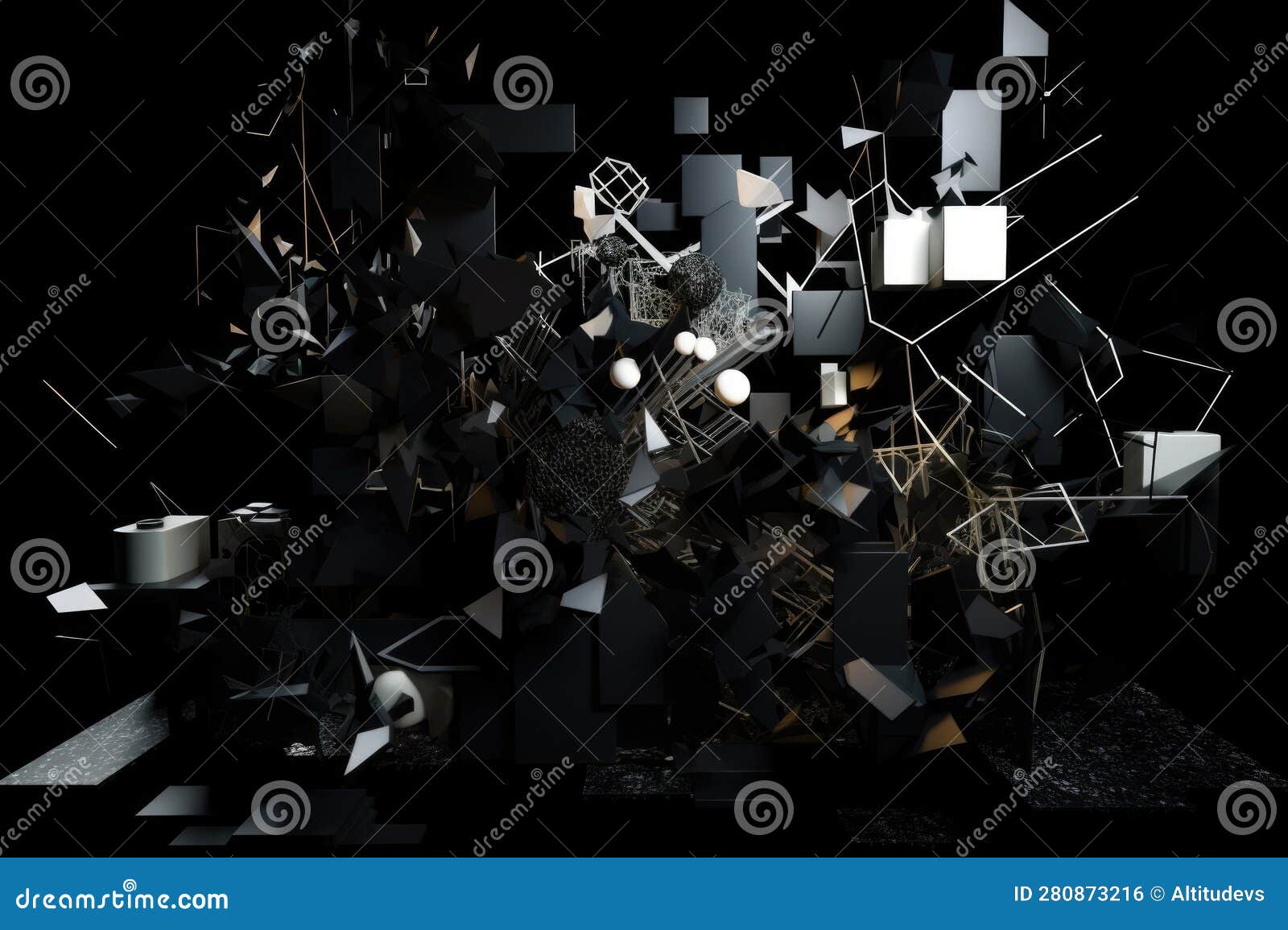 Abstract, Deconstructed and Fragmented Shapes on a Black Background ...