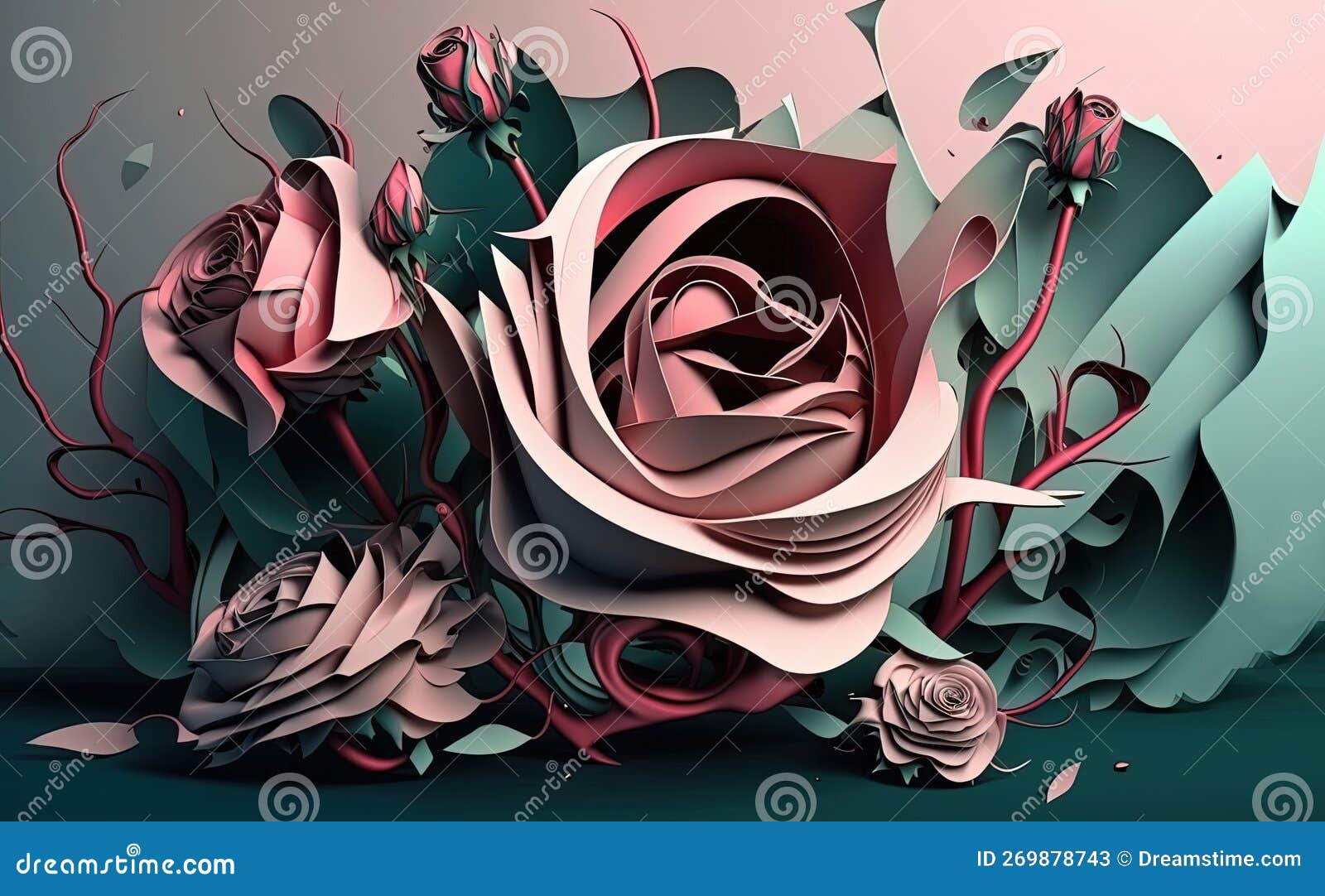 Abstract Deconstructed Pink Roses - Generative Ai Stock Illustration ...