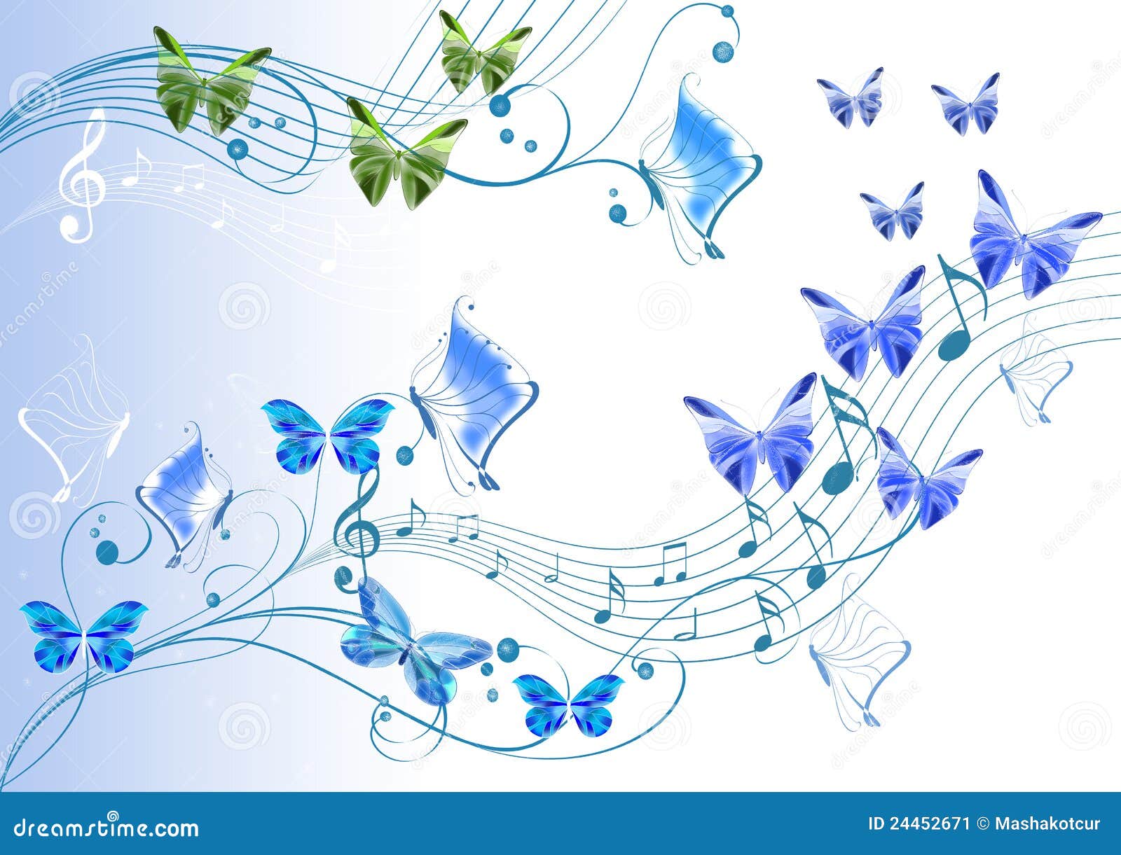 Abstract Decor with Butterflies and Notes Stock Illustration ...