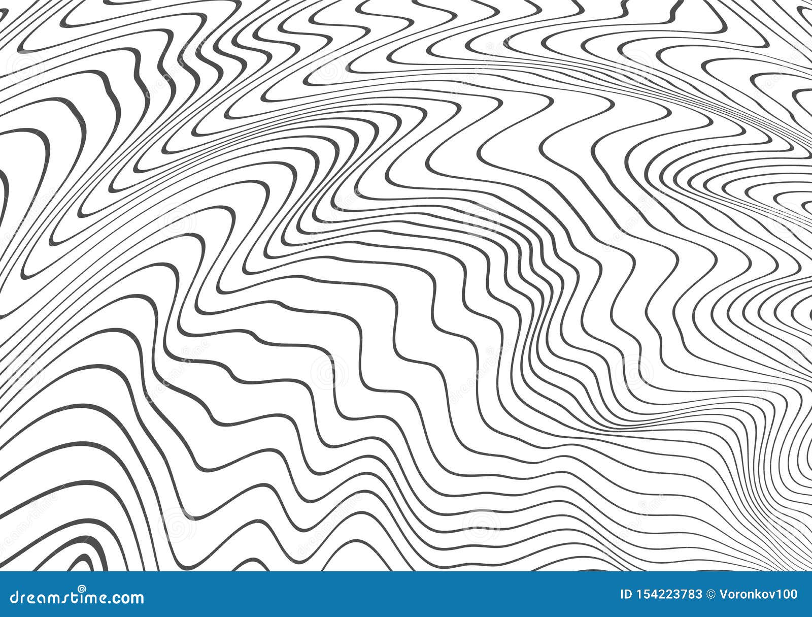 Abstract Decor of Wavy Distorted Lines. Black Winding, Relief Wave ...