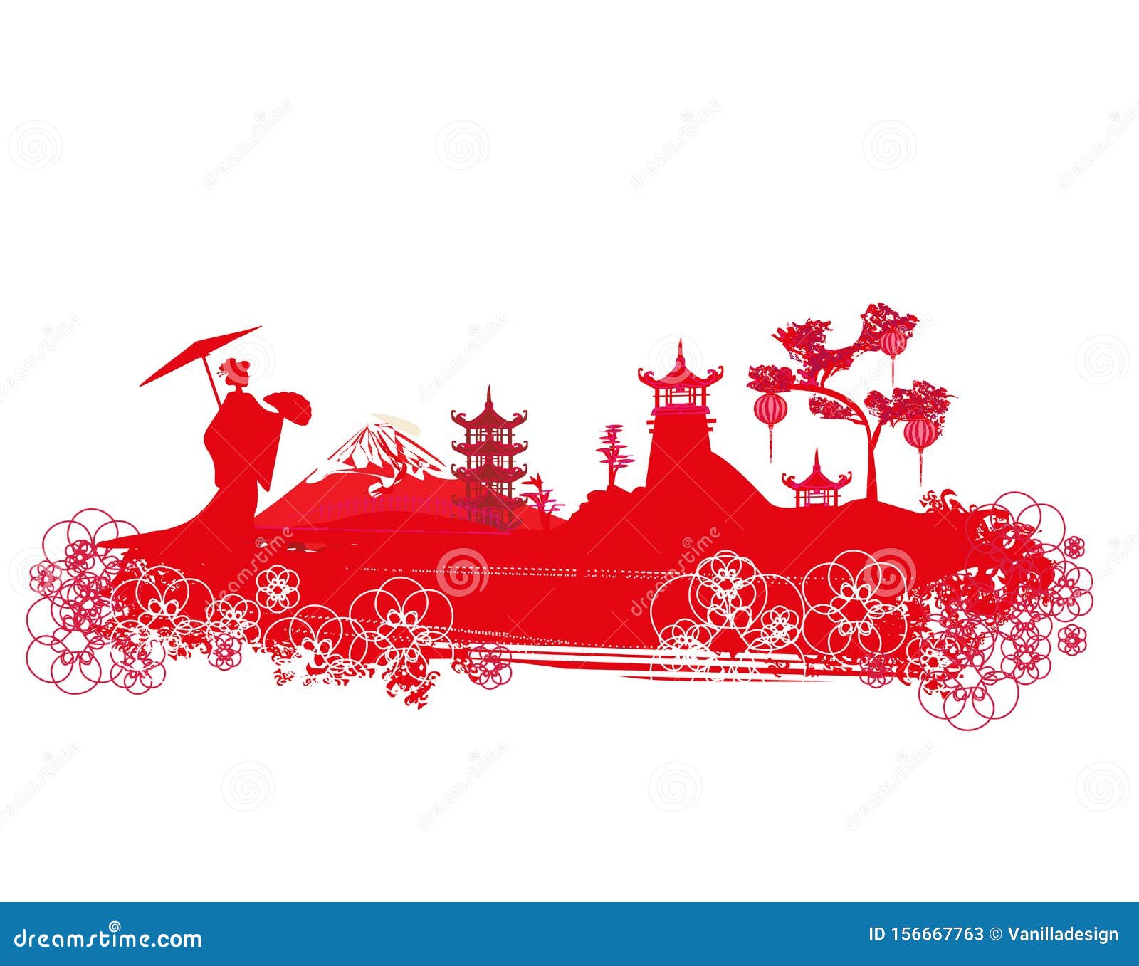 Abstract Decorative Banner with Asian Girl Stock Vector - Illustration ...