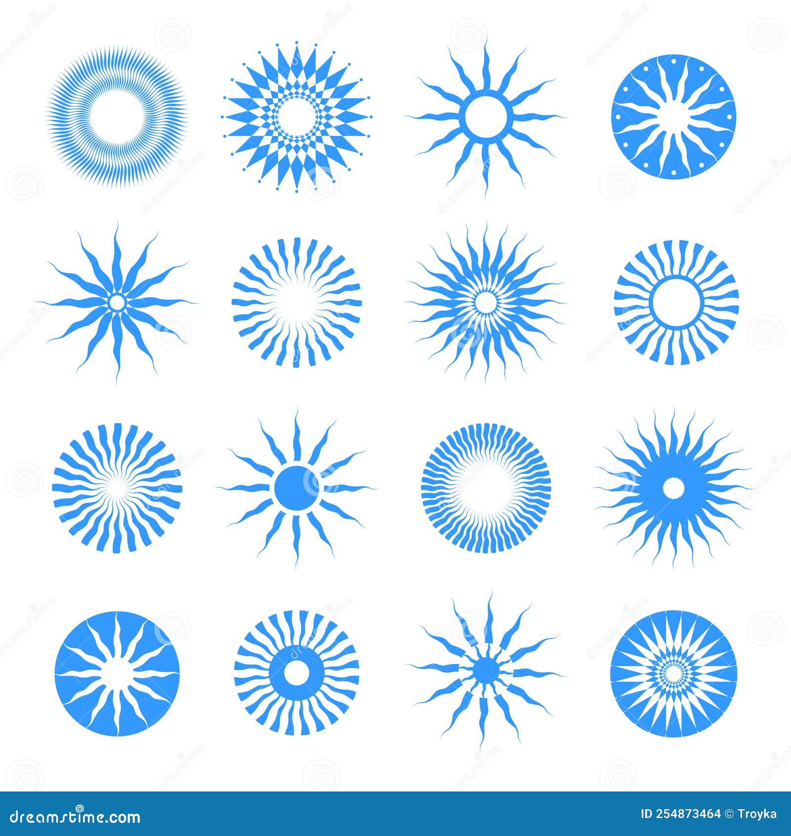 Abstract Decorative Blue Sun Icons. Elements for Design Stock Vector ...