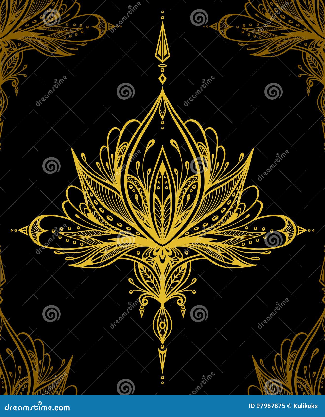 Abstract Decorative Element in Boho Style Gold on Black Stock Vector ...