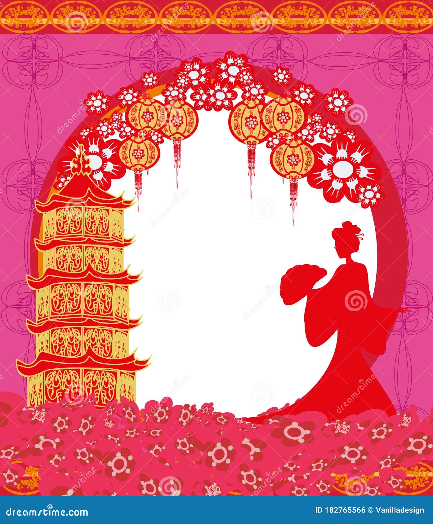 Abstract Decorative Frame with Asian Girl Stock Vector - Illustration ...