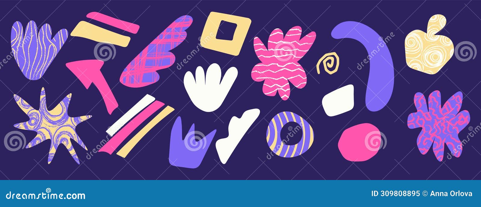 Abstract Decorative Freeform Shapes with Grunge Texture. Doodle Design ...