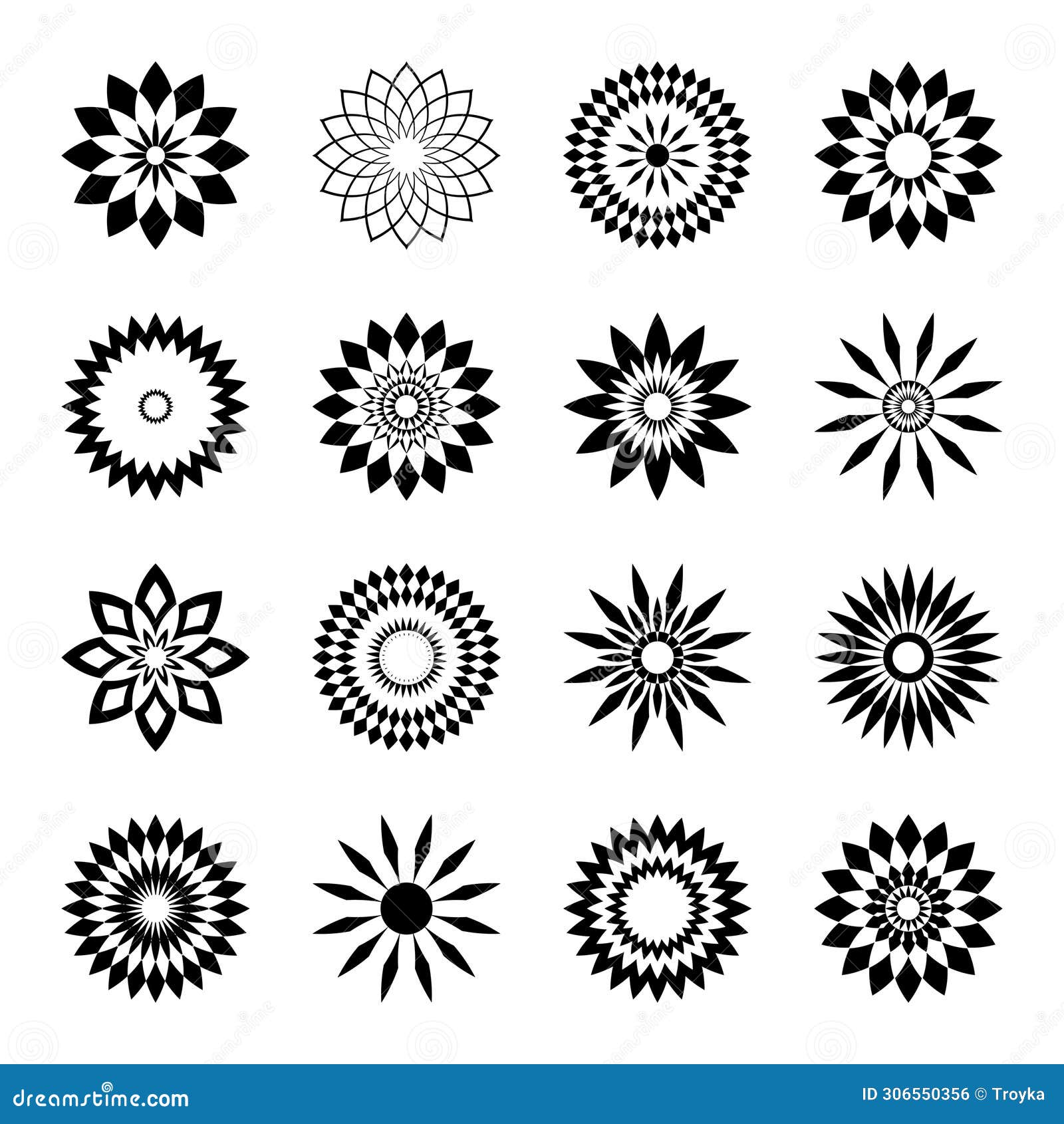 Abstract Decorative Icons. Radial Circle Design Elements Set Stock ...