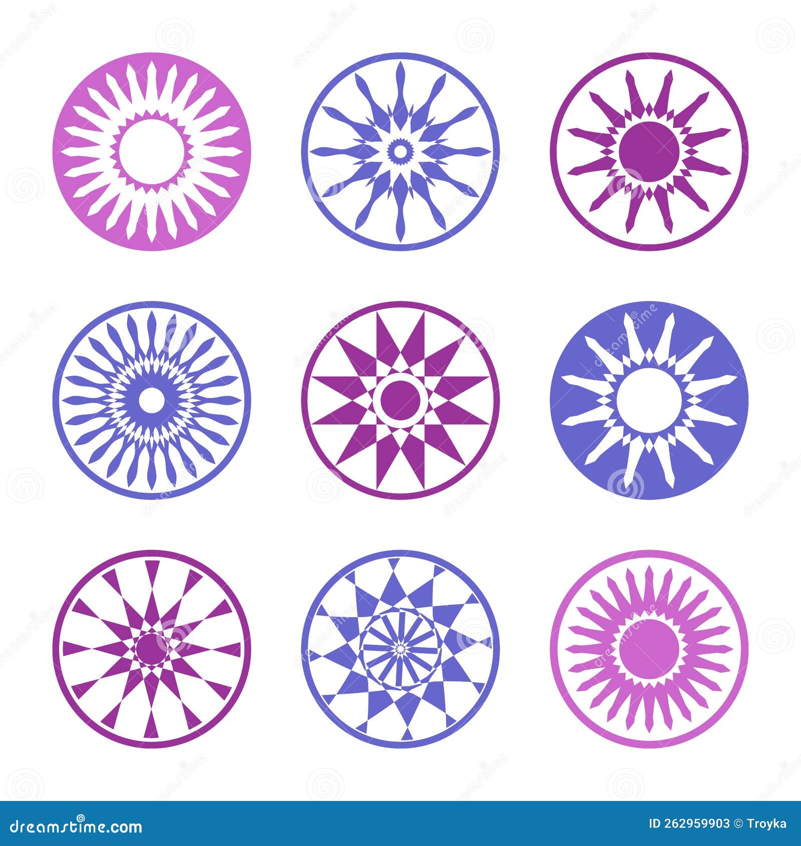 Abstract Decorative Radial Circle Design Elements Set Stock Vector ...