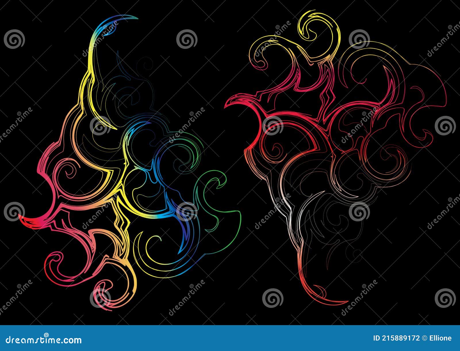 Abstract Decorative Rainbow Shapes On A Black Background. Vector ...
