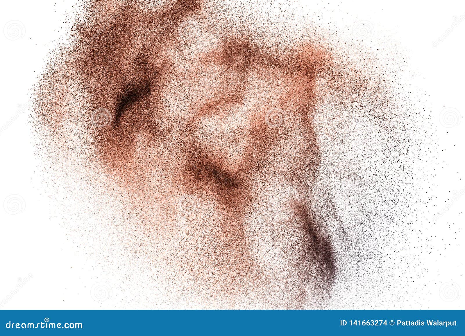 Abstract Deep Brown Dust Explosion on White Background. Freeze Motion ...
