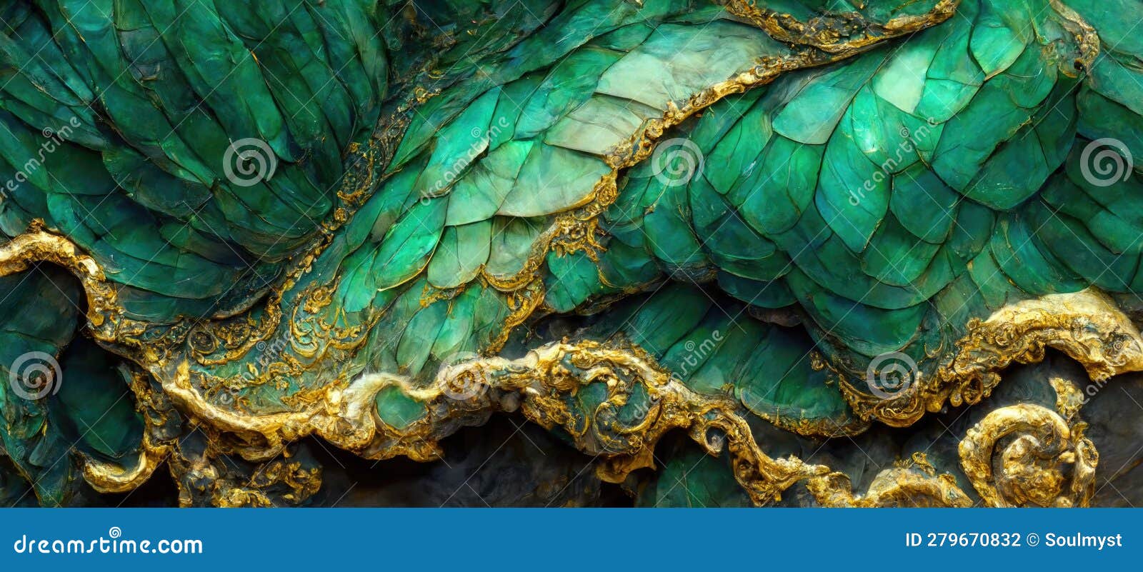 Abstract Deep Green Jade With Embedded Gold Rock Texture Pattern Generative Ai Stock