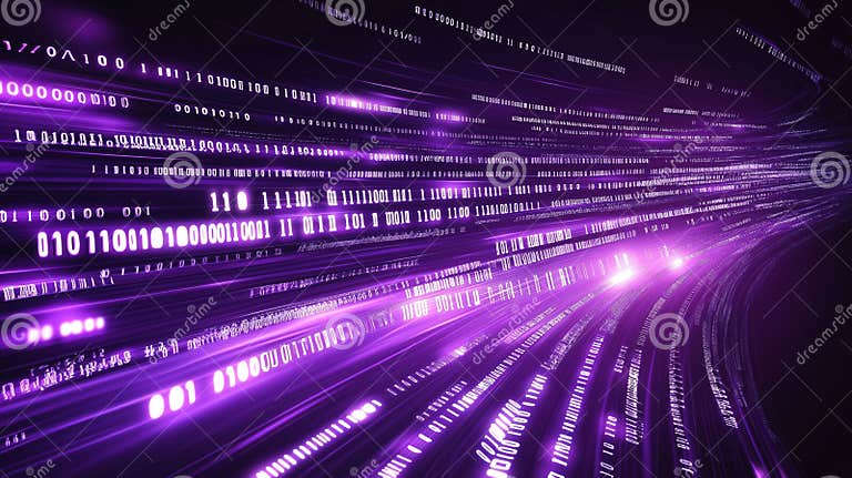 Abstract Deep Purple Digital Background with Flowing Binary Code Stock ...