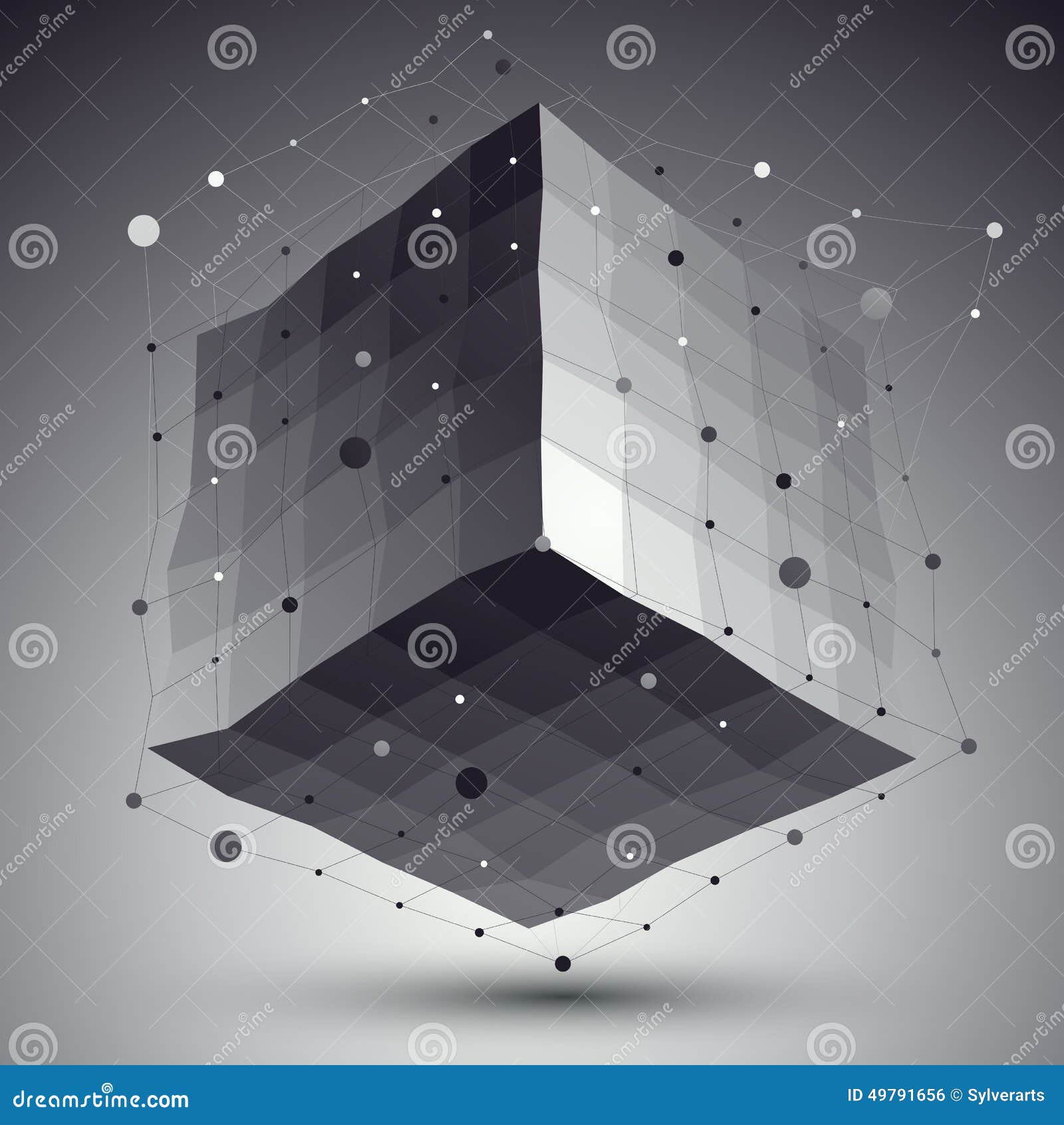 Abstract Deformed Vector Monochrome Cube with Lines Mesh Placed Stock ...