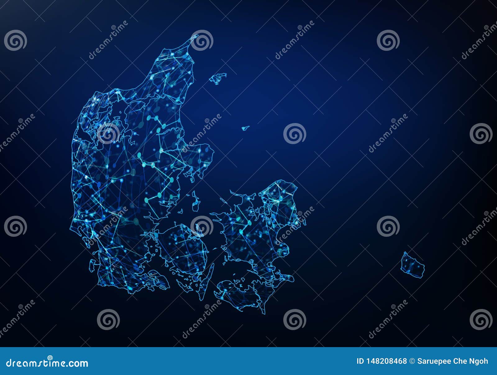 Abstract of Denmark Map Network, Internet and Global Connection Concept ...