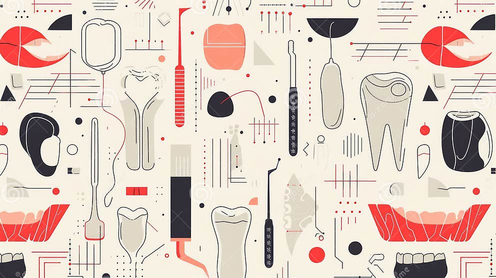 Abstract Dental Pattern with Medical Tools and Teeth Illustrations ...
