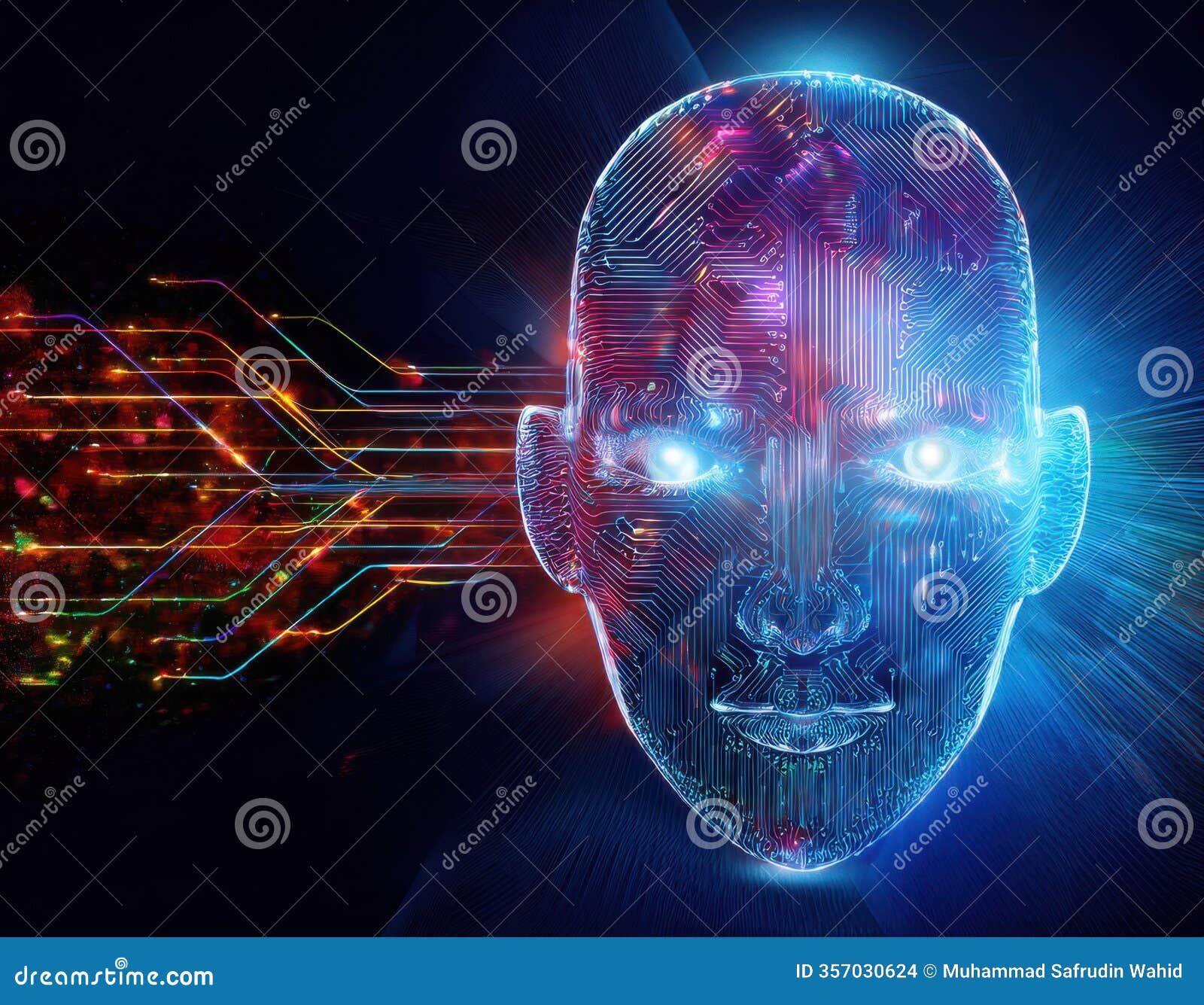 An Abstract Depiction of Artificial Intelligence, Featuring an Ethereal Face Made of Glowing ...