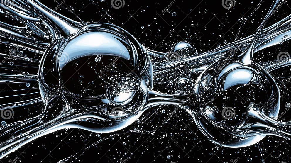 Abstract Depiction of Bubbles and Fluid Dynamics Against a Dark ...