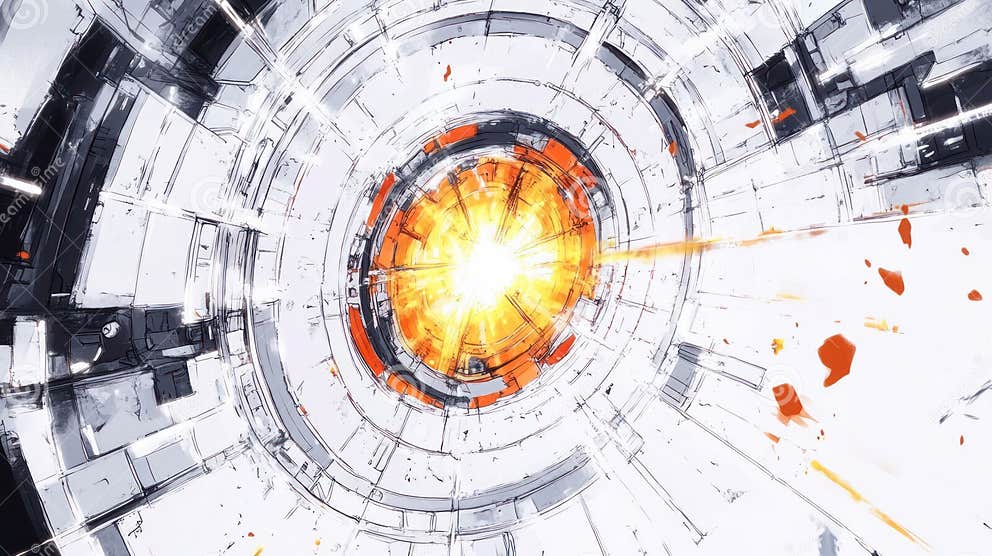 Abstract Depiction of a Circular Energy Core, Radiating Light and ...