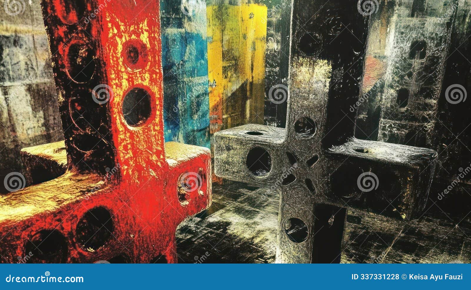 Abstract Depiction of Colorful Cross Structures in a Textured ...