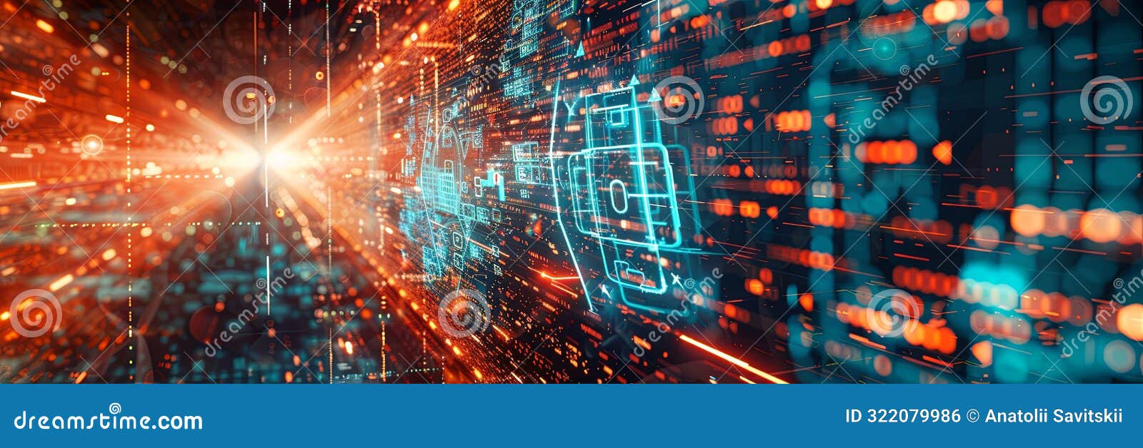 Abstract Depiction Of Cybersecurity Elements Including Digital Locks Shields And Network