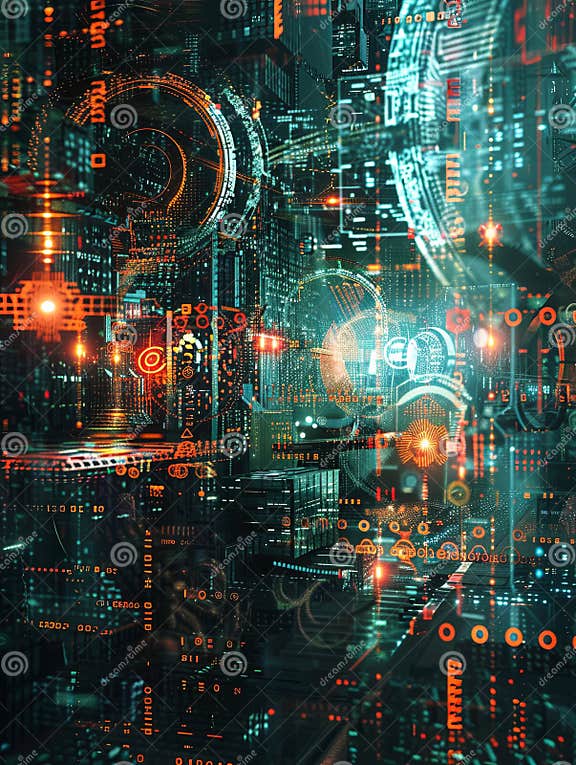 An Abstract Depiction of Cybersecurity Elements, Such As Digital Locks ...