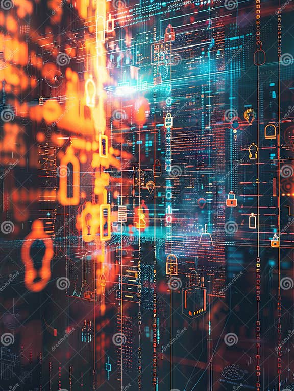 Abstract Depiction Of A Cybersecurity Network Protected By Ai Algorithms Featuring Digital